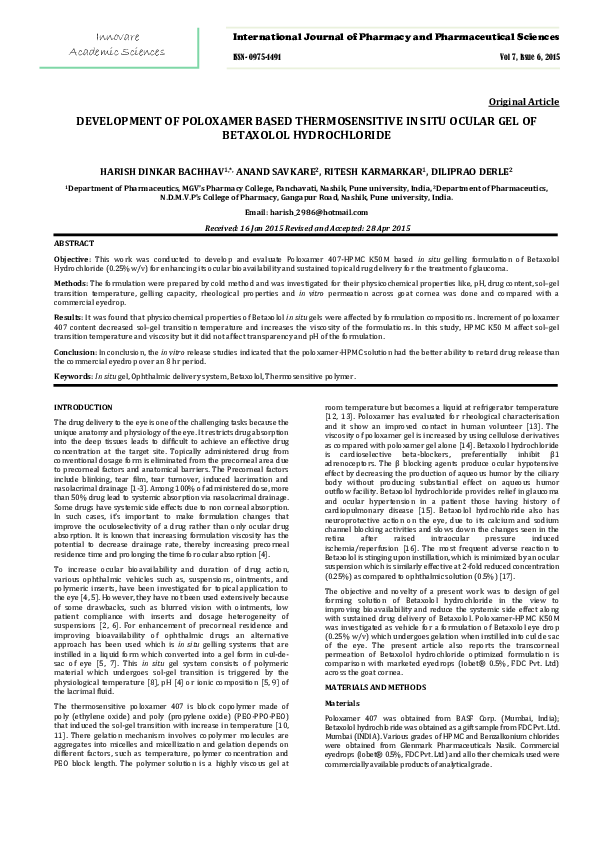 (PDF) DEVELOPMENT OF POLOXAMER BASED THERMOSENSITIVE IN SITU OCULAR GEL ...