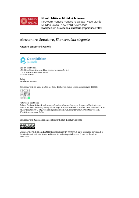 (PDF) Alessandro Senatore, El anarquista elegante