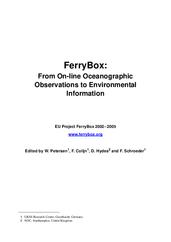 (PDF) FerryBox: From On-line Oceanographic Observations to Environmental Information