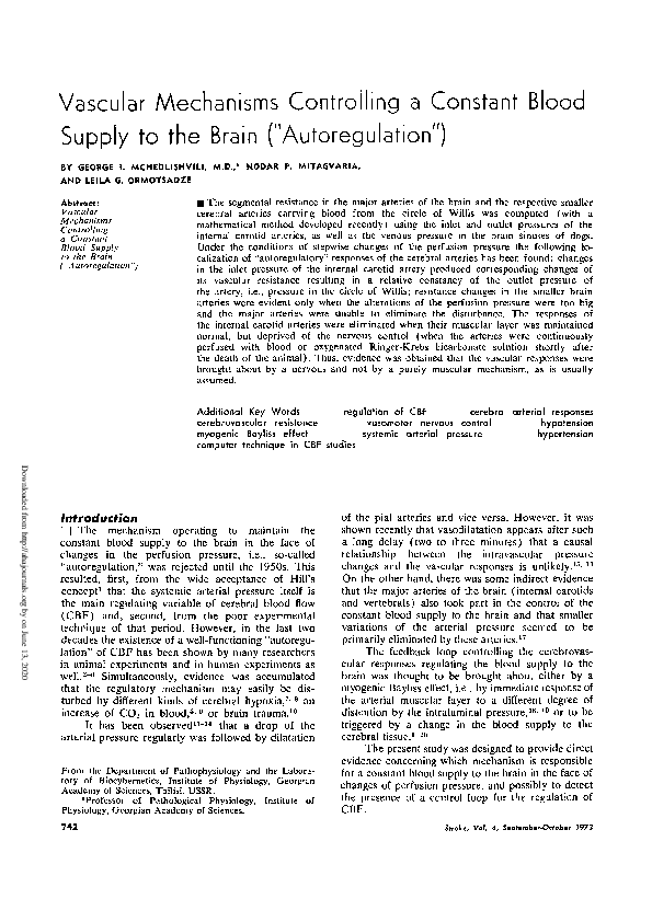 (PDF) Vascular Mechanisms Controlling a Constant Blood Supply to the ...