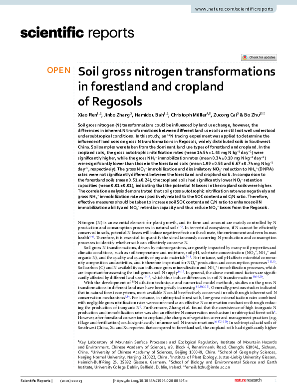 (PDF) Soil gross nitrogen transformations in forestland and cropland of Regosols