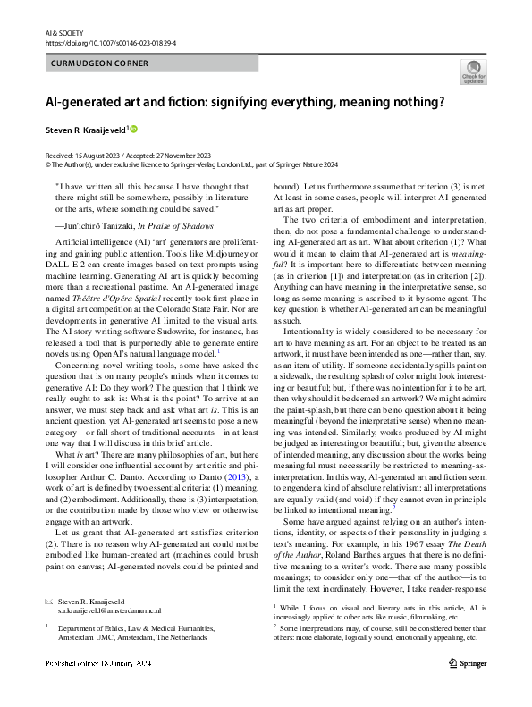(PDF) AI-generated art and fiction: signifying everything, meaning nothing?