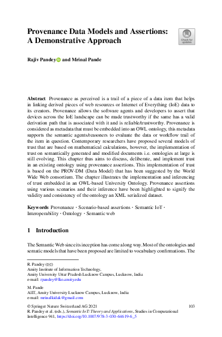 (PDF) Provenance Data Models and Assertions: A Demonstrative Approach