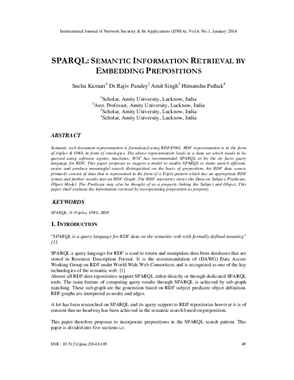 Pdf Sparql Semantic Information Retrieval By Embedding Prepositions Rajiv Pandey