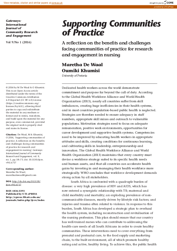 (PDF) Supporting communities of practice: A reflection on the benefits ...