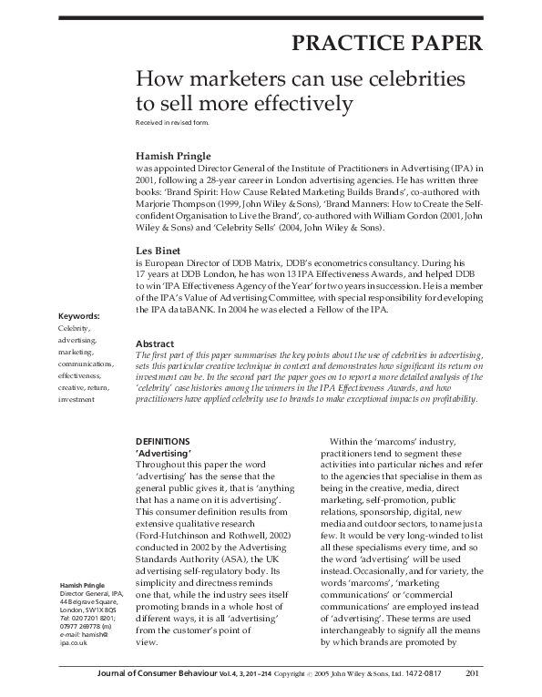 (PDF) How marketers can use celebrities to sell more effectively