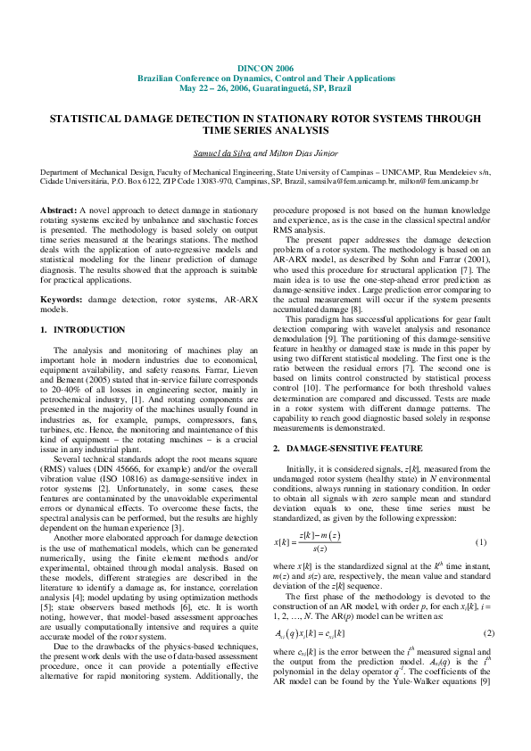 (PDF) Statistical damage detection in a stationary rotor systems ...