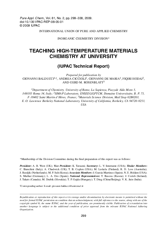 (PDF) Teaching high-temperature materials chemistry at university (IUPAC Technical Report)