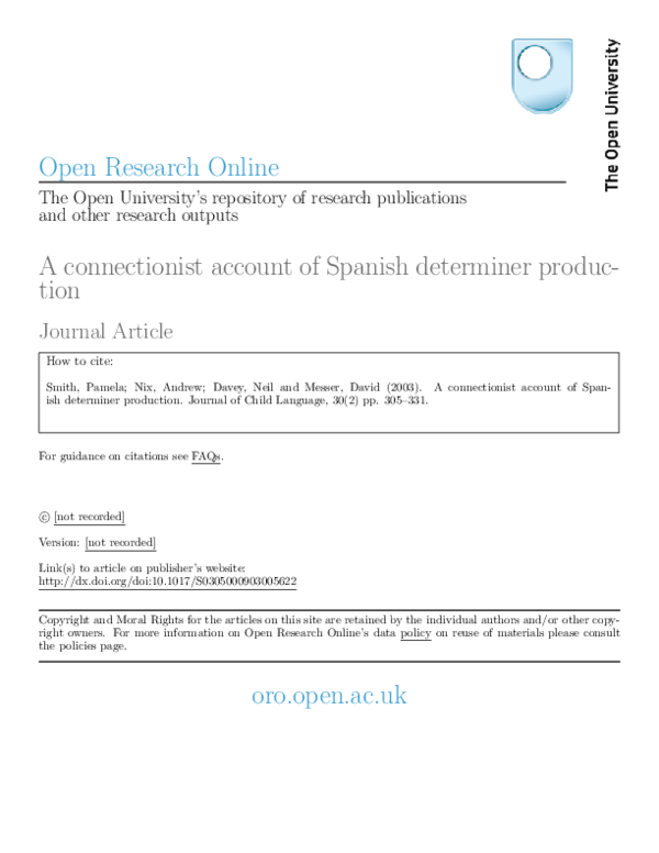 (PDF) A connectionist account of Spanish determiner production