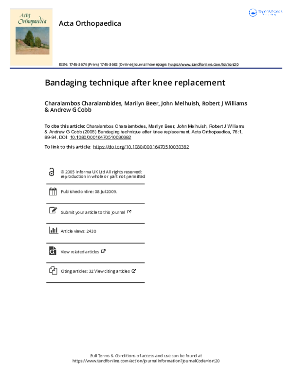 (PDF) Bandaging technique after knee replacement | Andrew Cobb ...