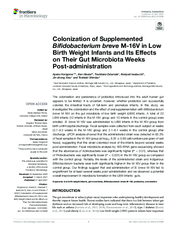(PDF) Colonization of Supplemented Bifidobacterium breve M-16V in Low ...