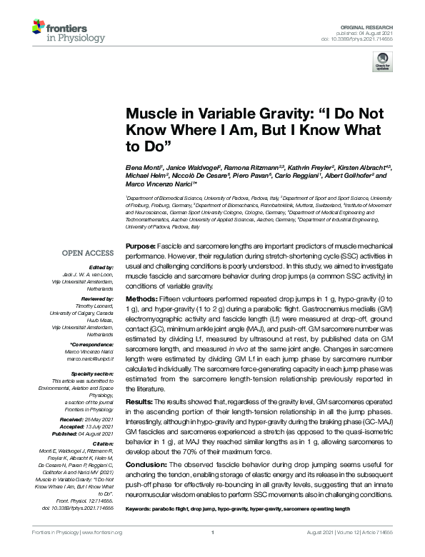 (PDF) Muscle in Variable Gravity: “I Do Not Know Where I Am, But I Know ...
