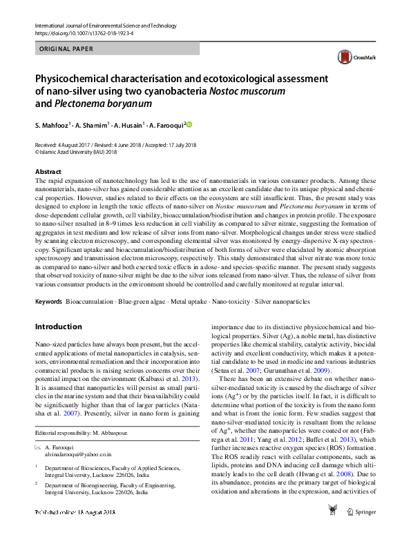 (PDF) Physicochemical characterisation and ecotoxicological assessment ...