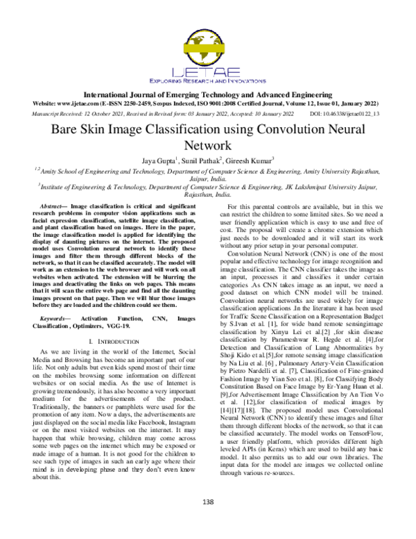 (PDF) Bare Skin Image Classification using Convolution Neural Network