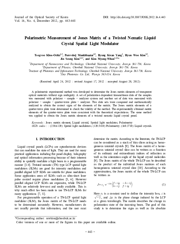 (PDF) Polarimetric Measurement of Jones Matrix of a Twisted Nematic ...