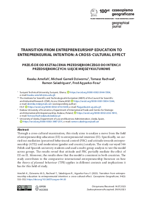 (PDF) TRANSITION FROM ENTREPRENEURSHIP EDUCATION TO ENTREPRENEURIAL ...