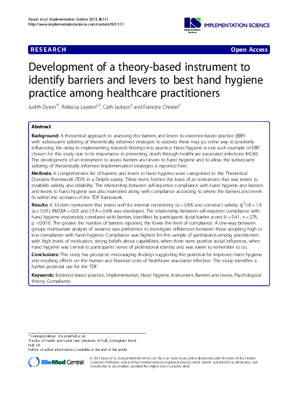 (PDF) Development of a theory-based instrument to identify barriers and ...