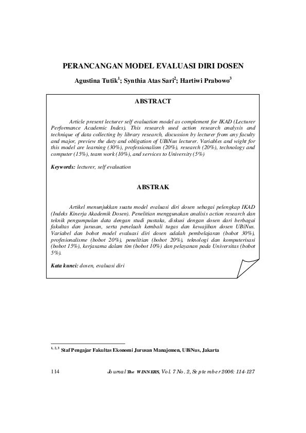 (PDF) Perancangan Model Evaluasi Diri Dosen