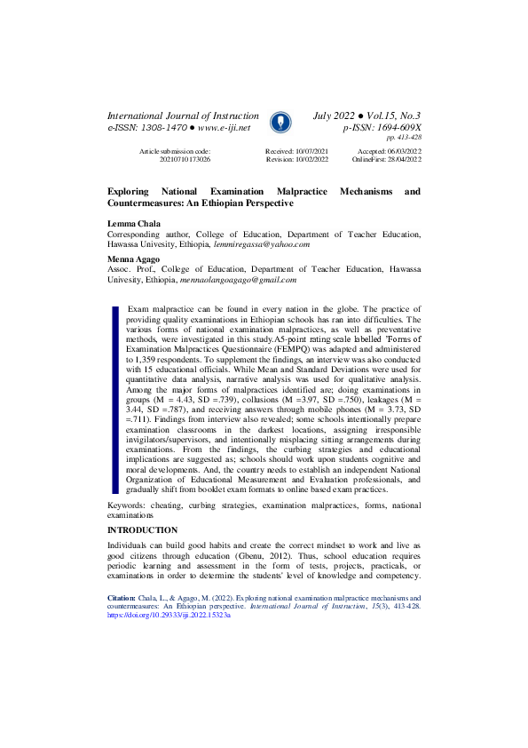 (PDF) Exploring National Examination Malpractice Mechanisms and ...