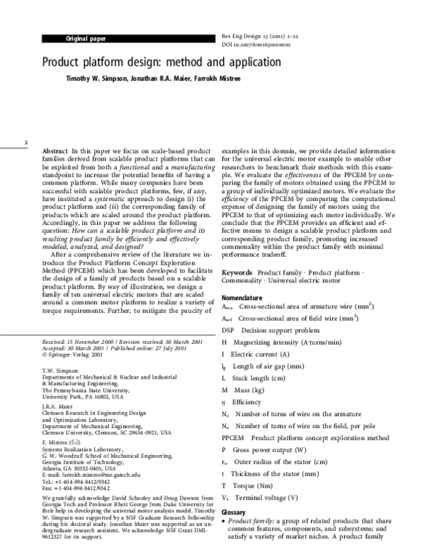 (PDF) Product platform design: method and application