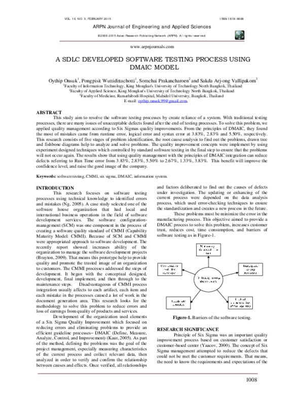 (PDF) A SDLC developed software testing process using DMAIC model