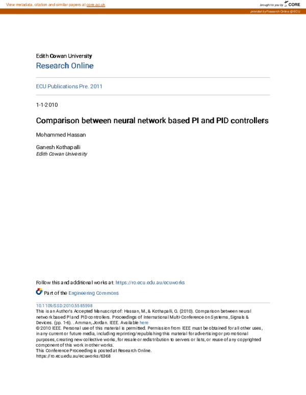 Pdf Comparison Between Neural Network Based Pi And Pid Controllers