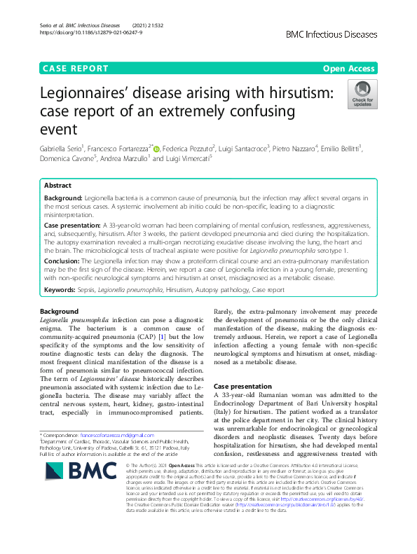 (PDF) Legionnaires’ disease arising with hirsutism: case report of an ...