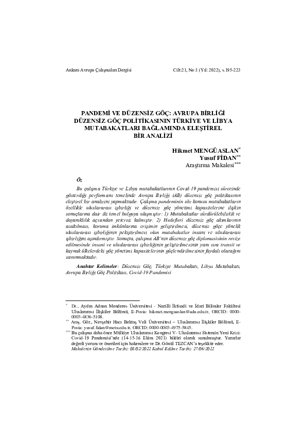 (PDF) Pandemic and Irregular Migration: A Critical Review of the European Union’s Irregular ...