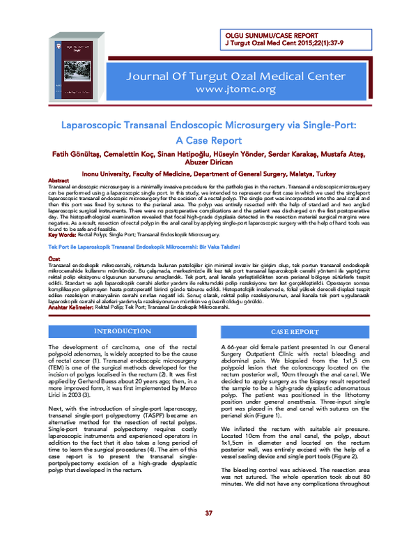 (PDF) Laparoscopic transanal endoscopic microsurgery via single-port: a ...