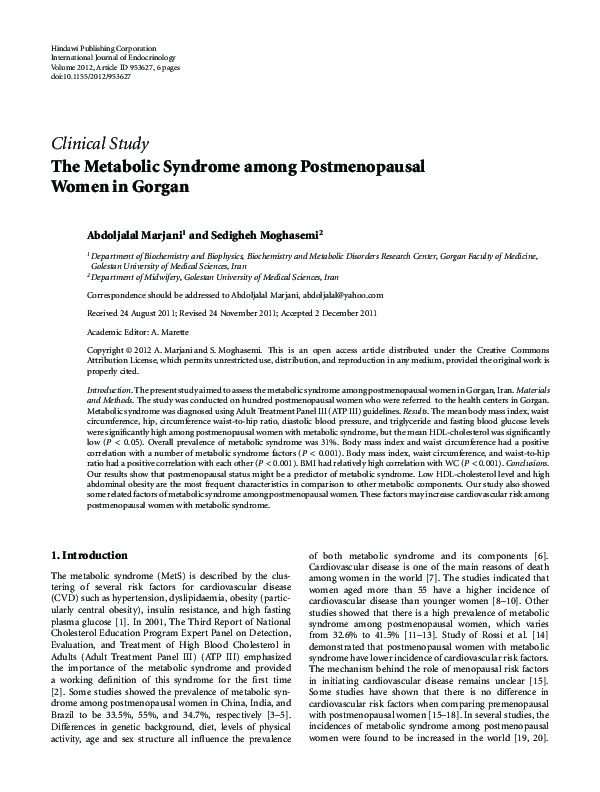 (PDF) The Metabolic Syndrome among Postmenopausal Women in Gorgan