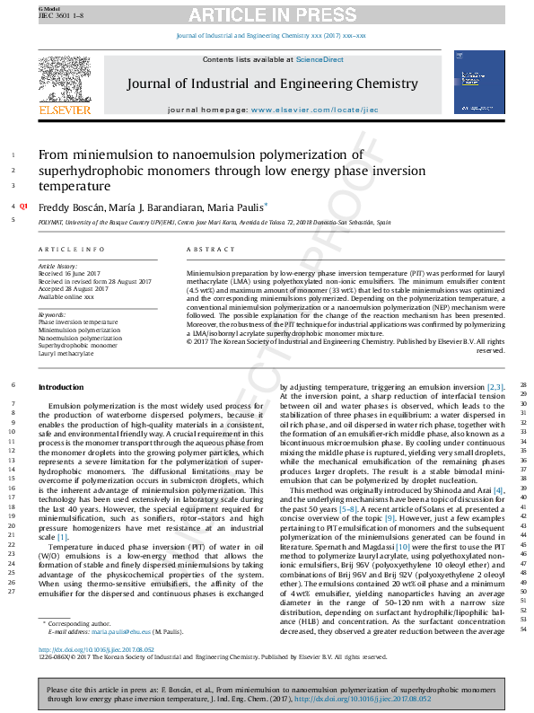 (PDF) From miniemulsion to nanoemulsion polymerization of ...