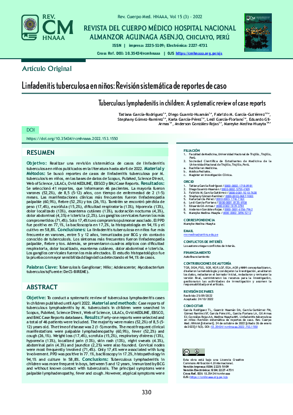 (PDF) Linfadenitis tuberculosa en niños: Revisión sistemática de ...