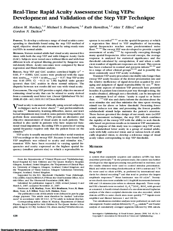 (PDF) Real-Time Rapid Acuity Assessment Using VEPs: Development and ...