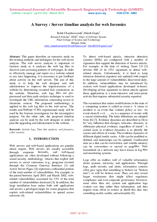 (PDF) A Survey : Server timeline analysis for web forensics