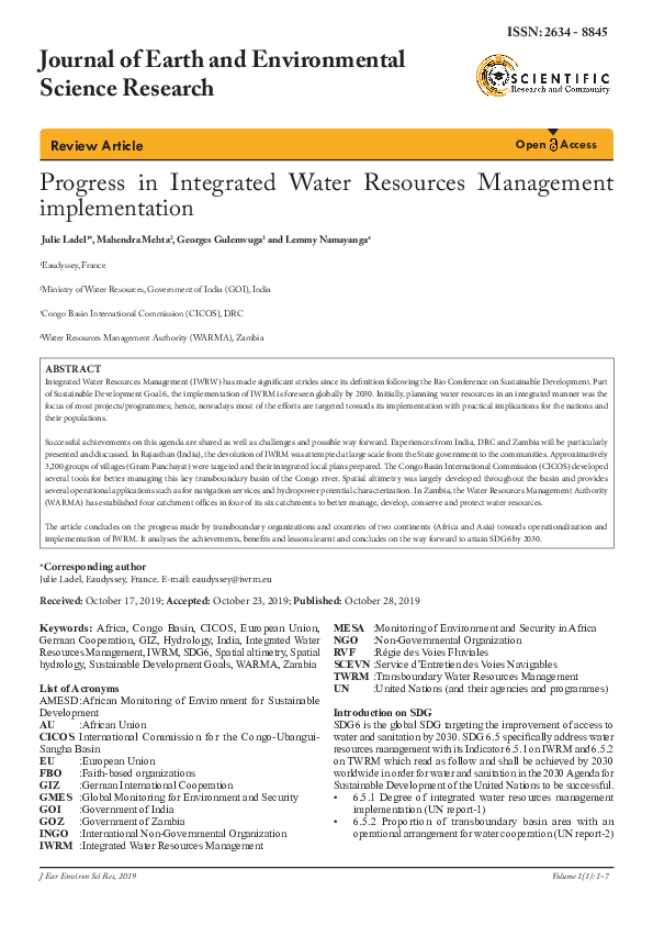 (PDF) Progress in Integrated Water Resources Management implementation