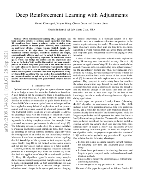 (PDF) Deep Reinforcement Learning with Adjustments | Hamed Khorasgani - Academia.edu