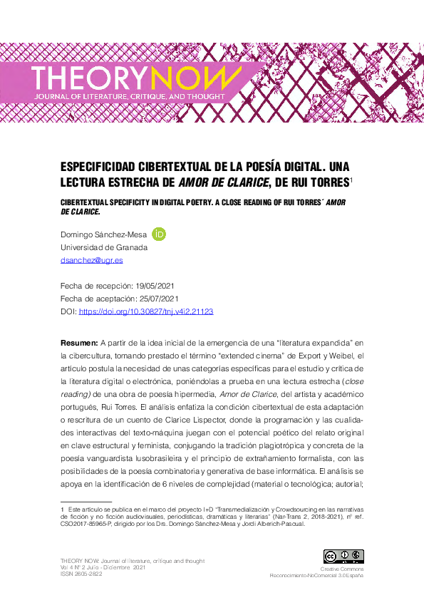 (PDF) Especificidad cibertextual de la poesía digital. Una lectura ...
