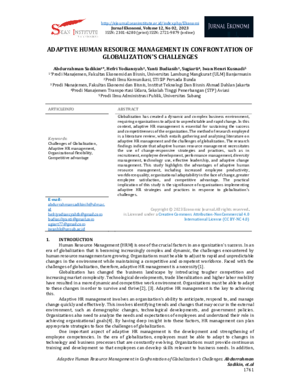 (PDF) Adaptive Human Resource Management in Confrontation of Globalization's Challenges