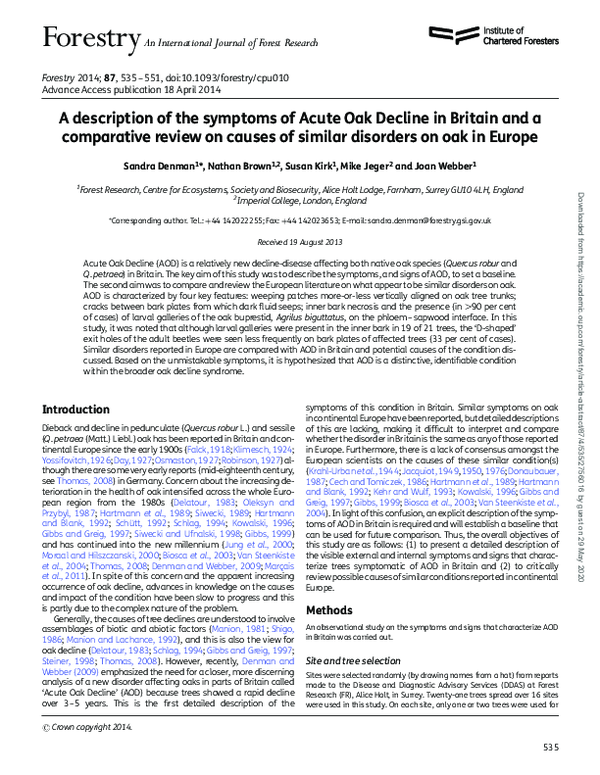 (PDF) A description of the symptoms of Acute Oak Decline in Britain and ...