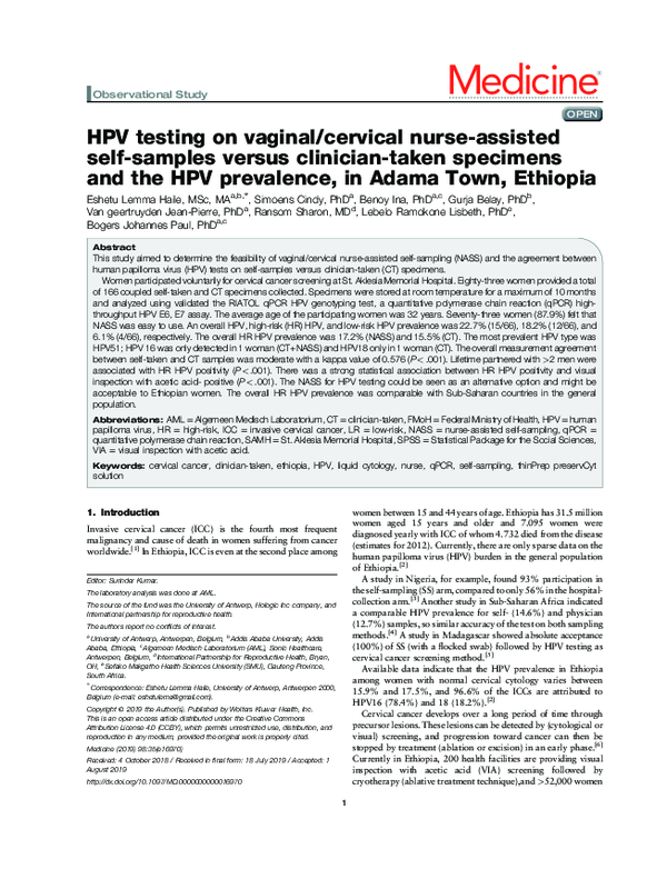 (PDF) HPV testing on vaginal/cervical nurse-assisted self-samples ...