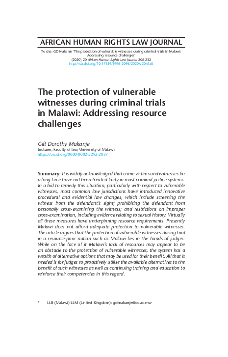 (PDF) The protection of vulnerable witnesses during criminal trials in ...