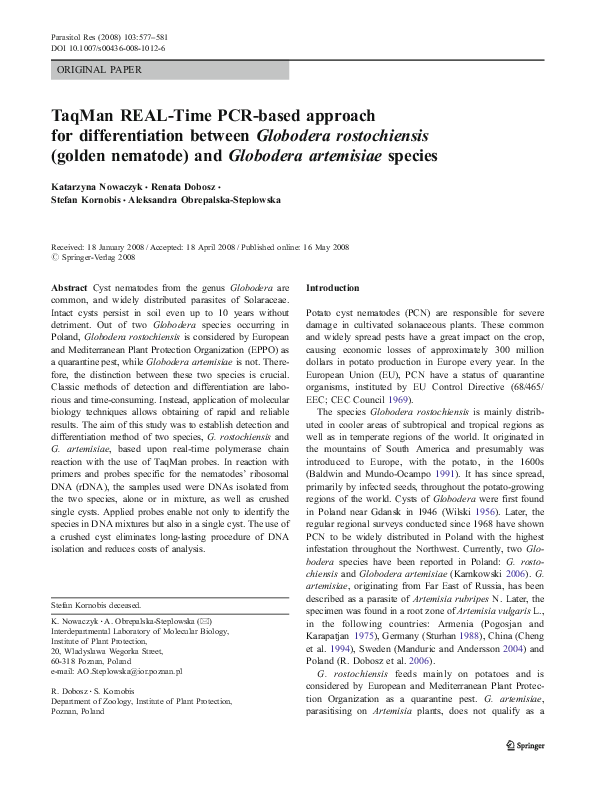 (PDF) TaqMan REAL-Time PCR-based approach for differentiation between ...