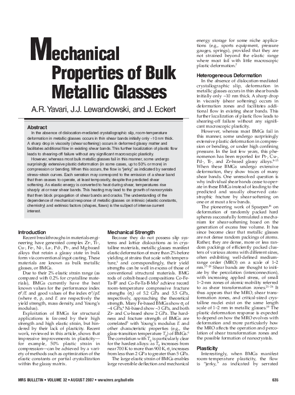 (PDF) Mechanical properties of bulk metallic glasses and composites