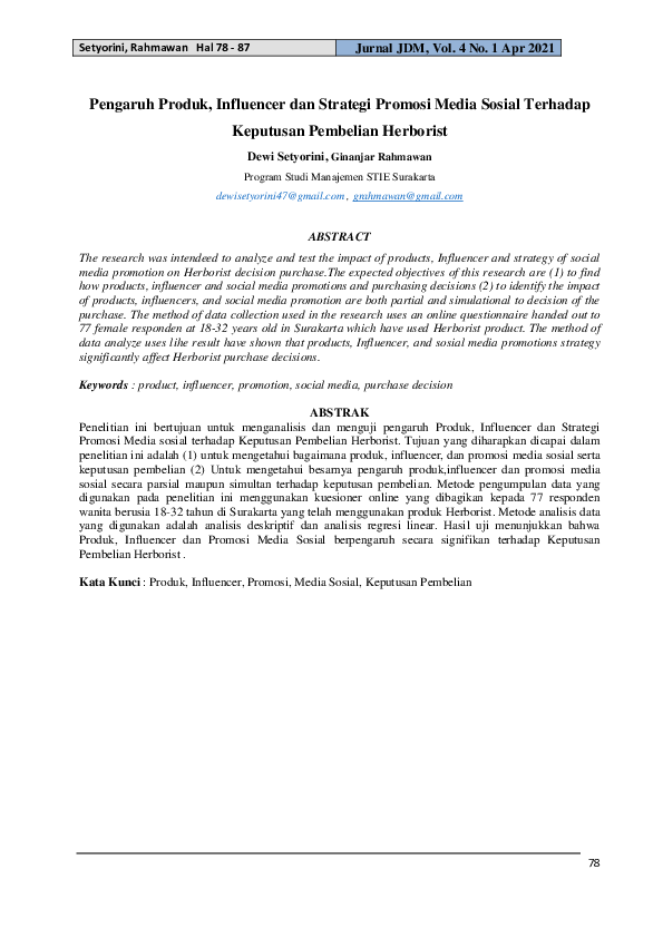 (PDF) Pengaruh Produk, Influencer dan Strategi Promosi Media Sosial Terhadap Keputusan Pembelian ...
