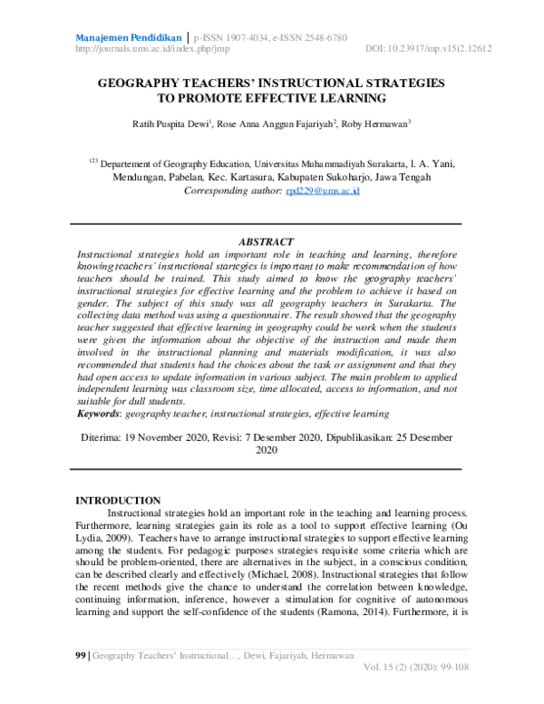 (PDF) Geography Teachers' Instructional Strategies to Promote Effective ...