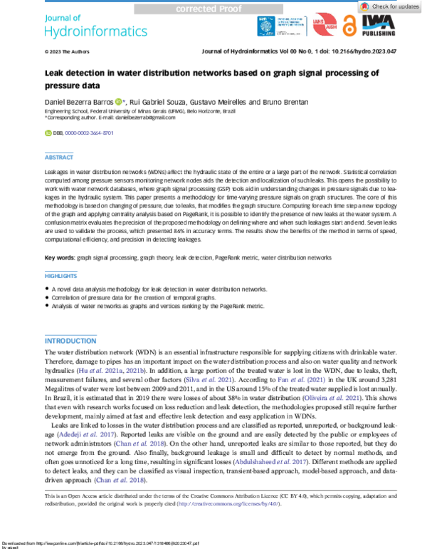 (PDF) Leak detection in water distribution networks based on graph ...
