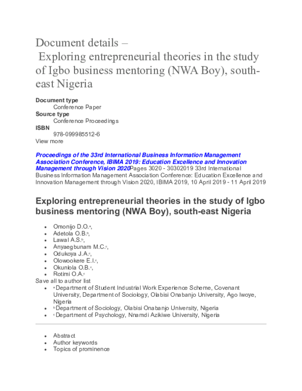 (PDF) Exploring entrepreneurial theories in the study of Igbobusiness ...