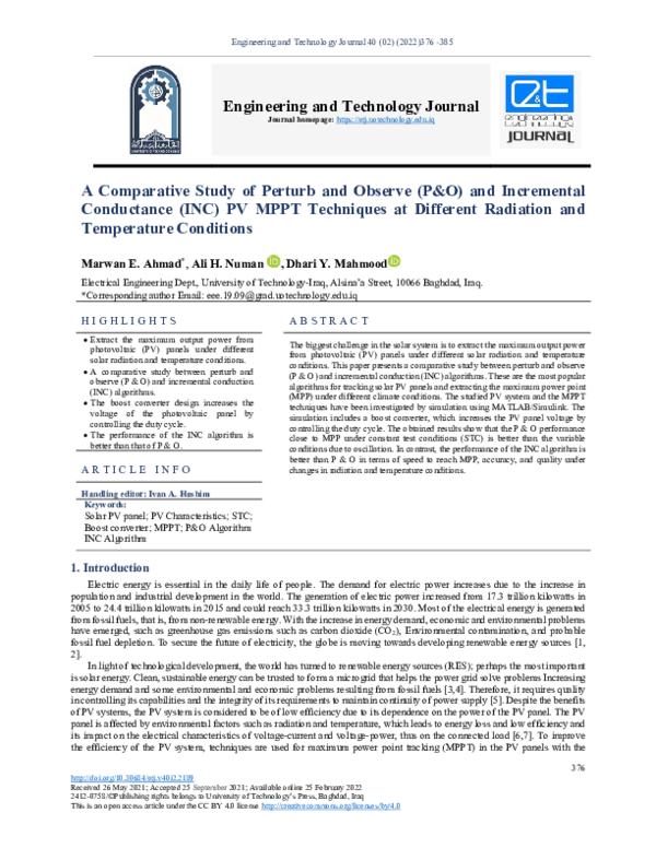 (PDF) A Comparative Study of Perturb and Observe (P&O) and Incremental Conductance (INC) PV MPPT ...