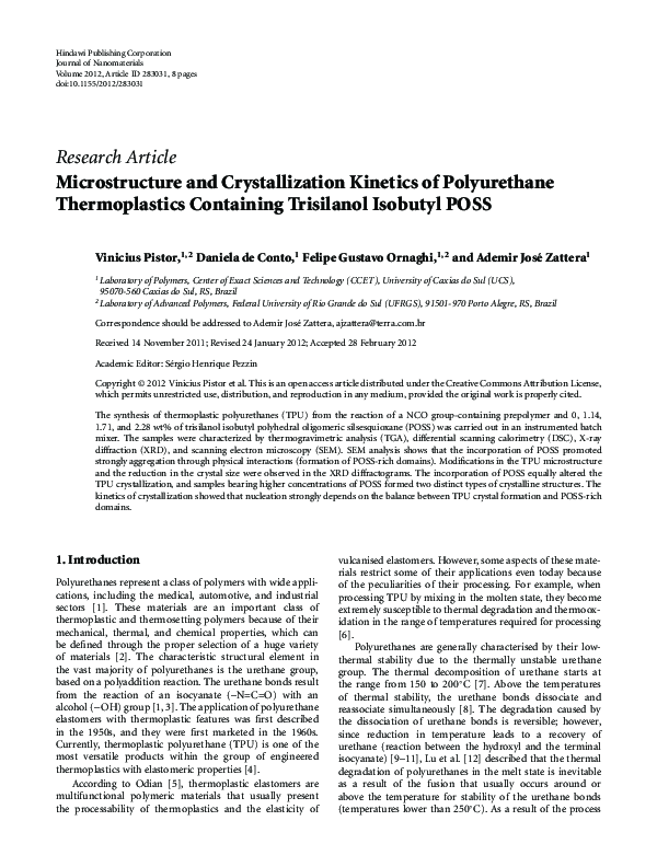 (PDF) Microstructure and Crystallization Kinetics of Polyurethane Thermoplastics Containing ...