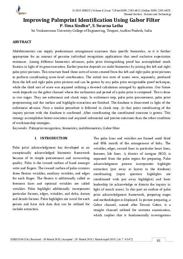 Pdf Improving Palmprint Identification Using Gabor Filter